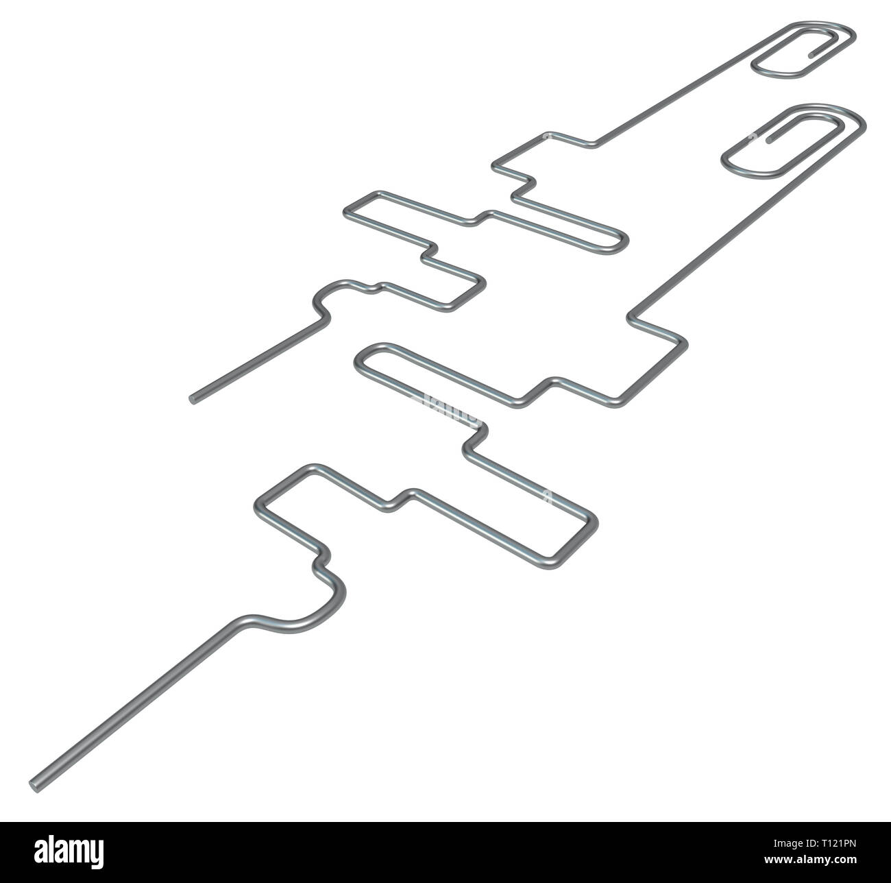 Metal paperclip long bent pair lying office supplies isolated, 3d ...