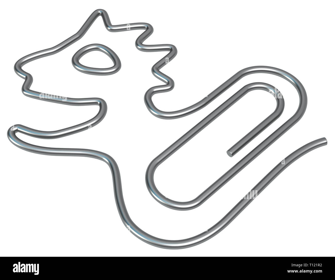 Metal paperclip face office supplies isolated, 3d illustration ...