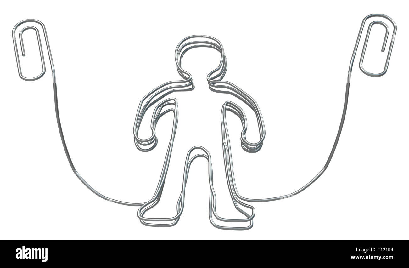 Metal paperclip figure between office supplies isolated, 3d ...