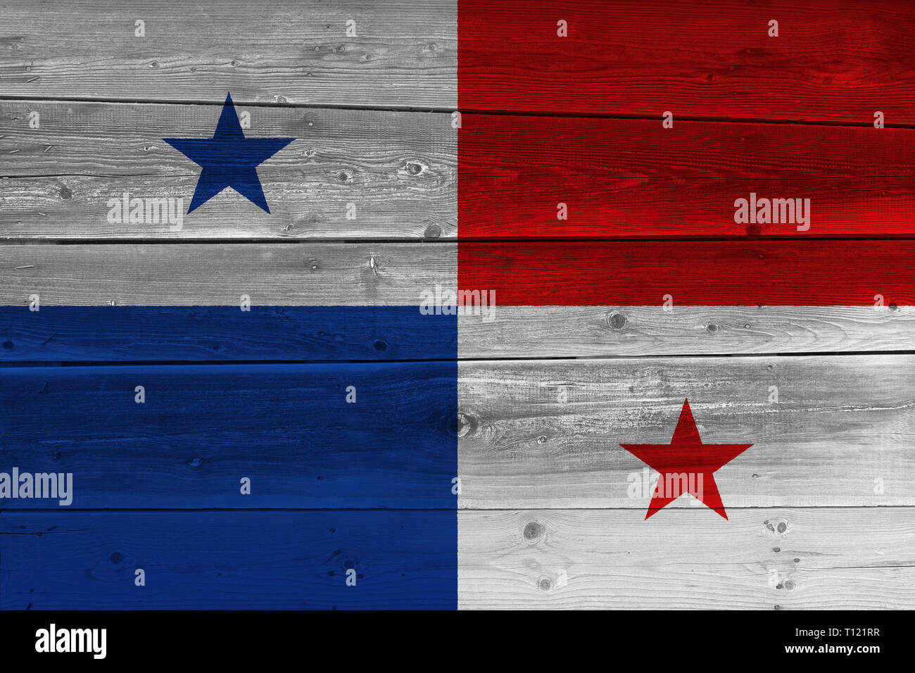 Panama flag painted on old wood plank. Patriotic background. National ...