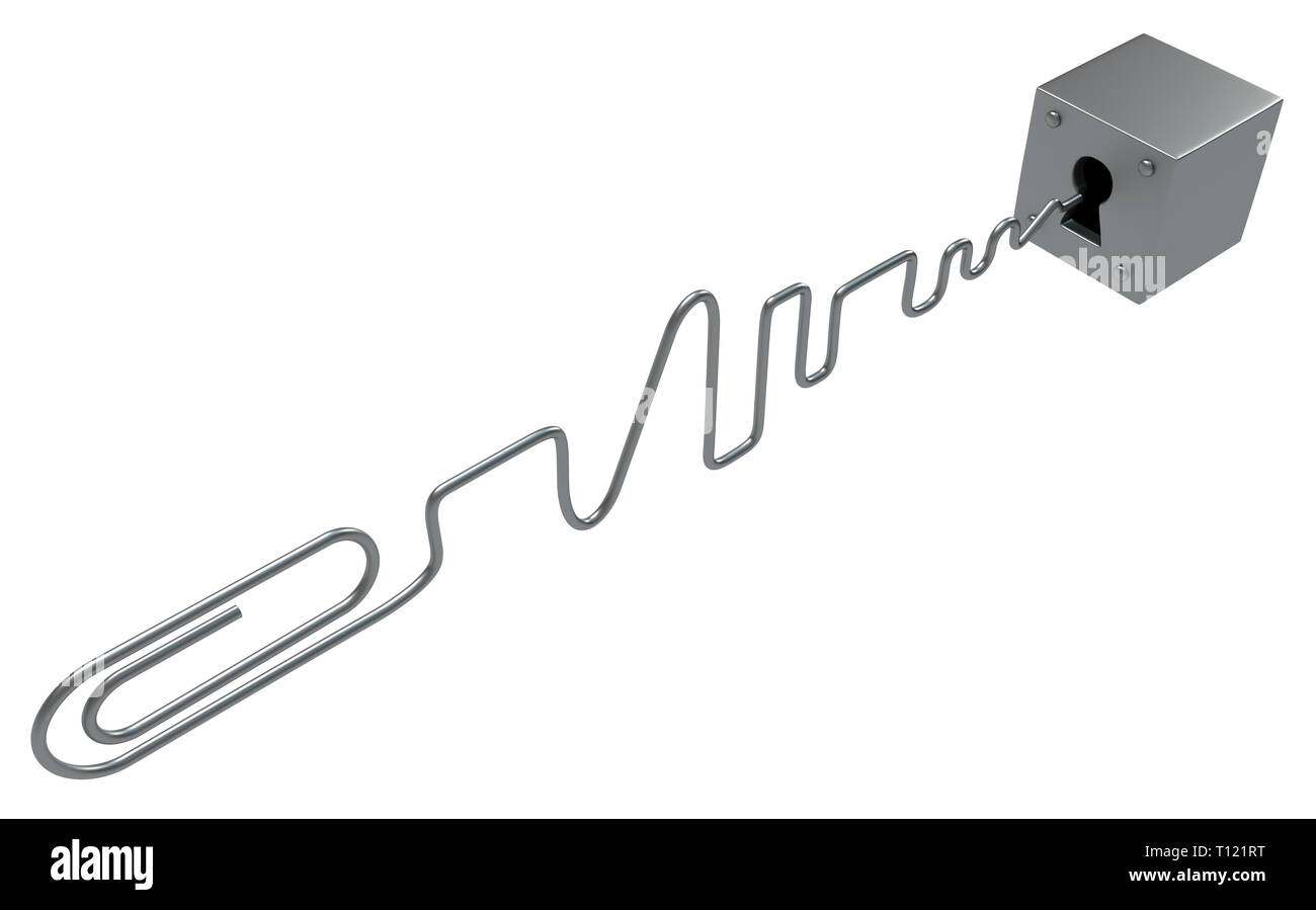 Metal paperclip lock pick office supplies isolated, 3d illustration ...