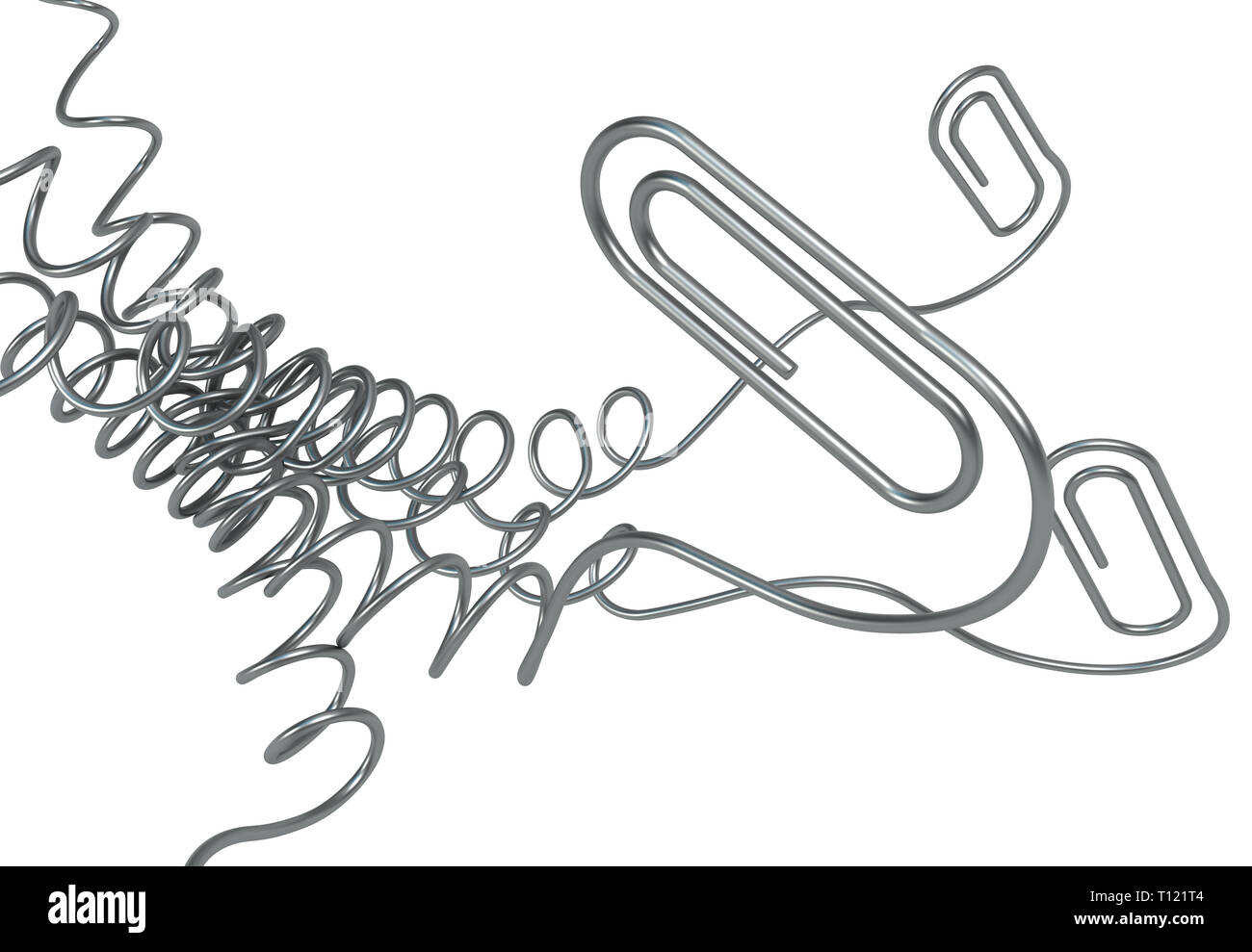 Metal paperclip spiral springs tangle, office supplies isolated, 3d ...