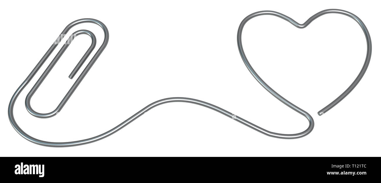 Metal paperclip Valentine office supplies isolated, 3d illustration ...