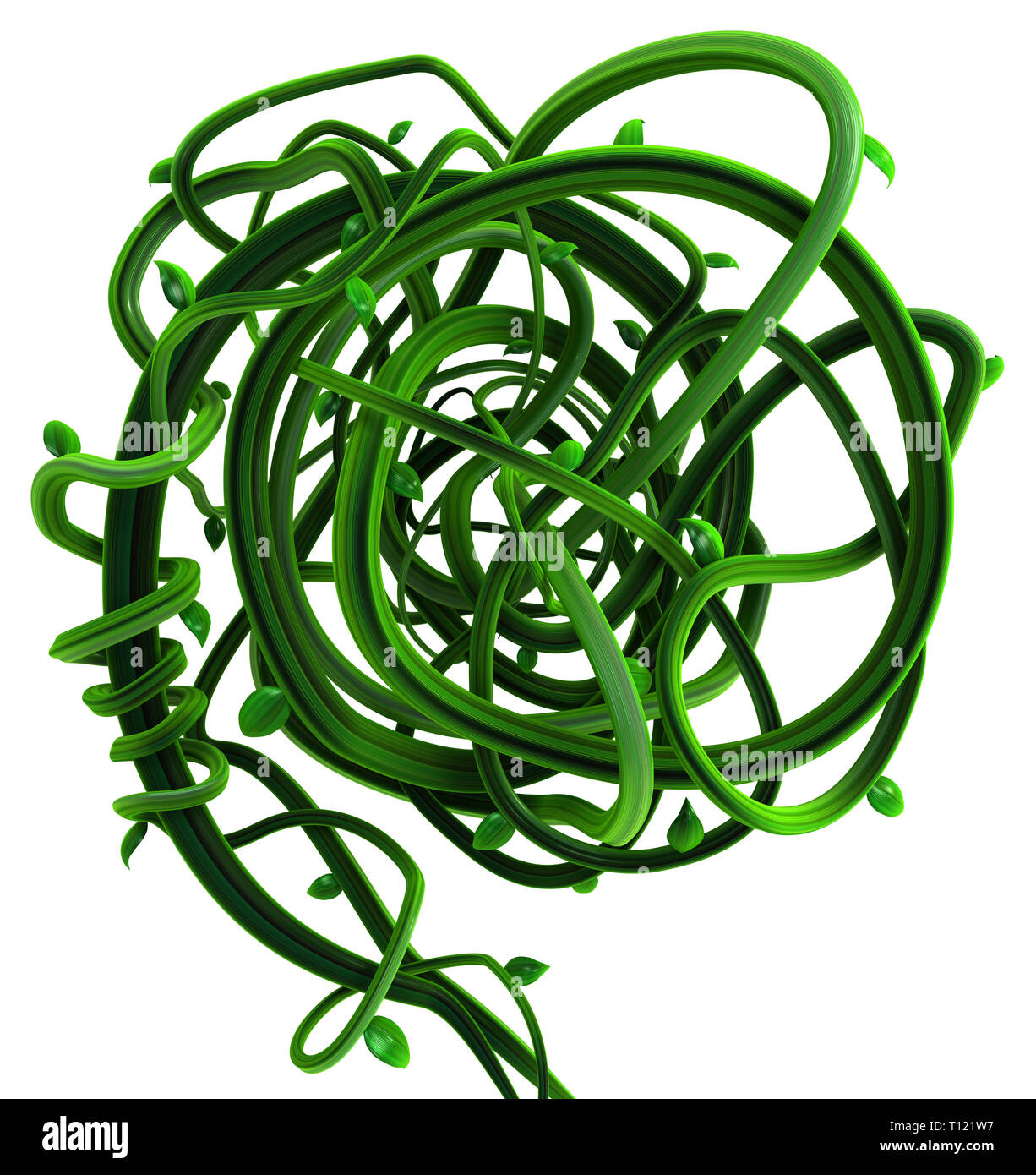 Plant vines green growing twisting big tangle, 3d illustration ...