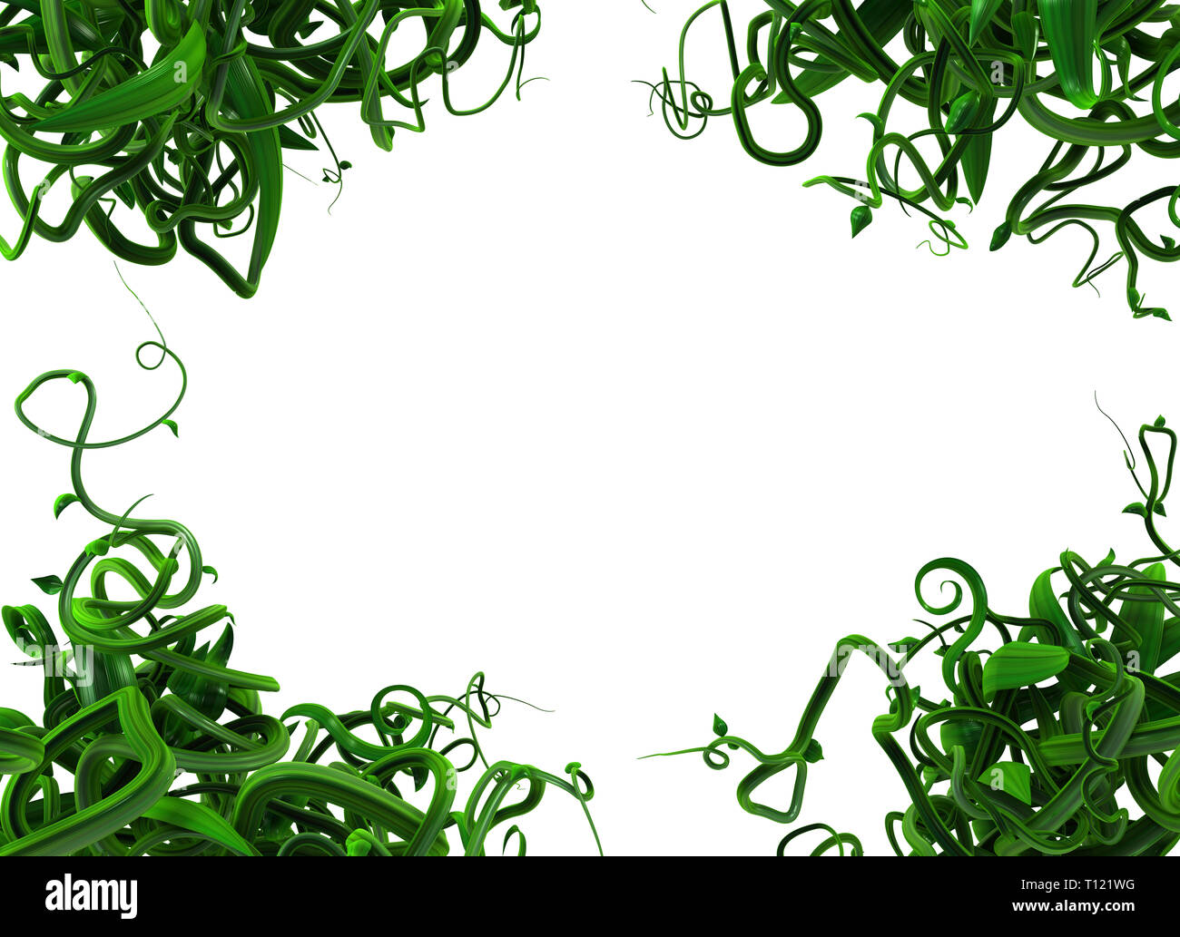Plant vines green growing twisting leaves four corners bunch, 3d ...
