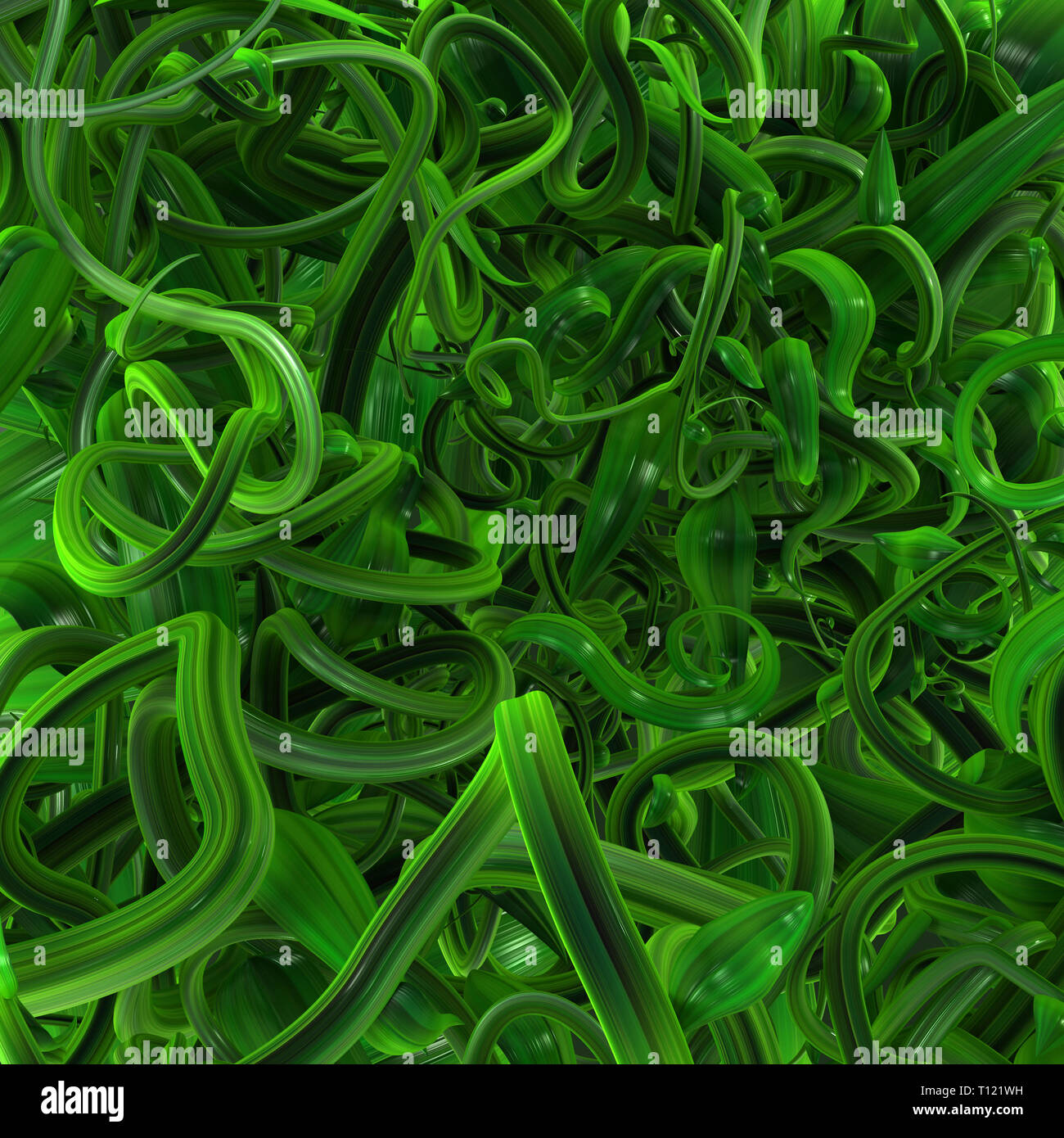 Plant vines green dense growth everywhere, 3d illustration, horizontal ...