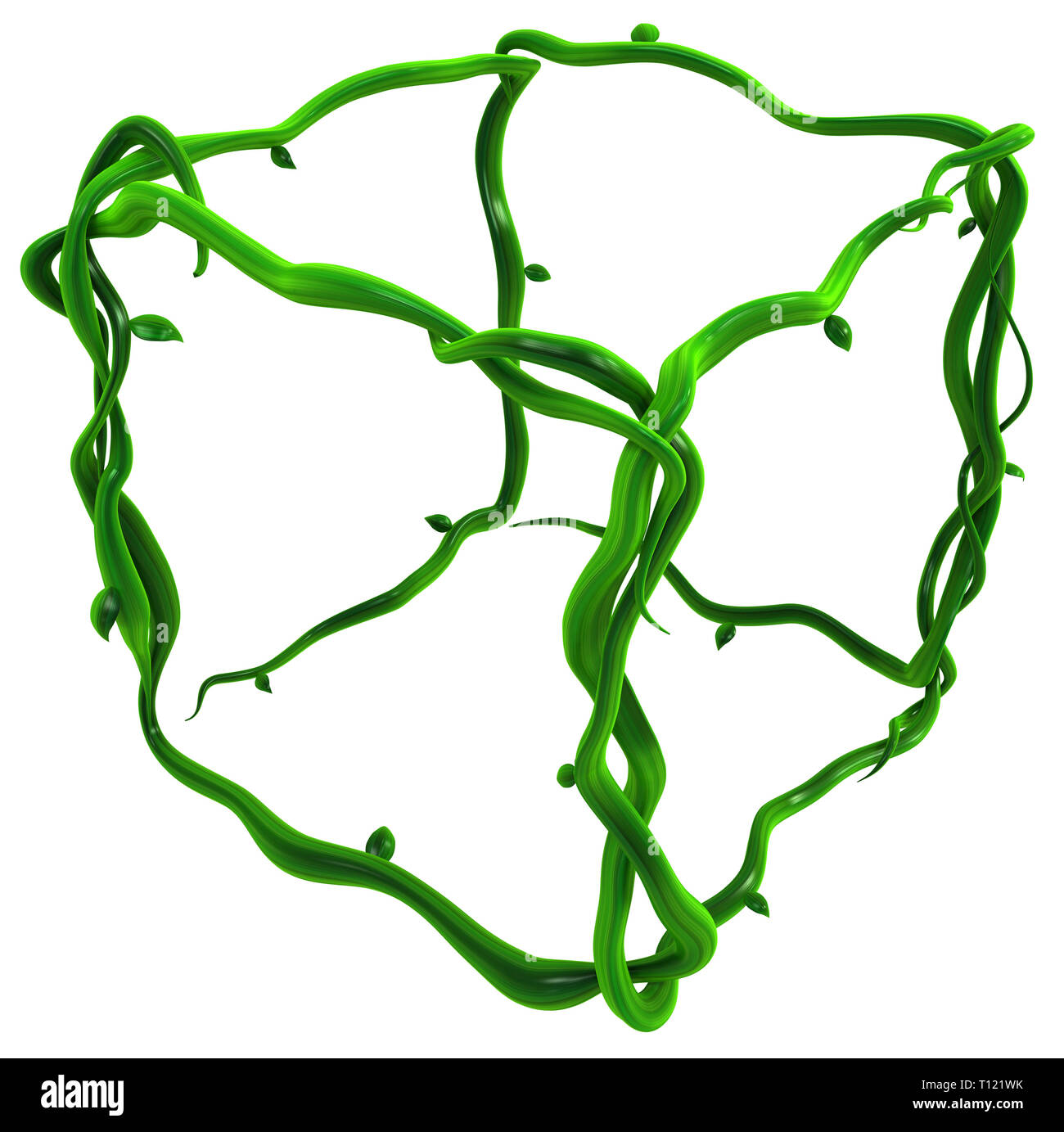 Plant vines green growing twisting cube, 3d illustration, horizontal ...