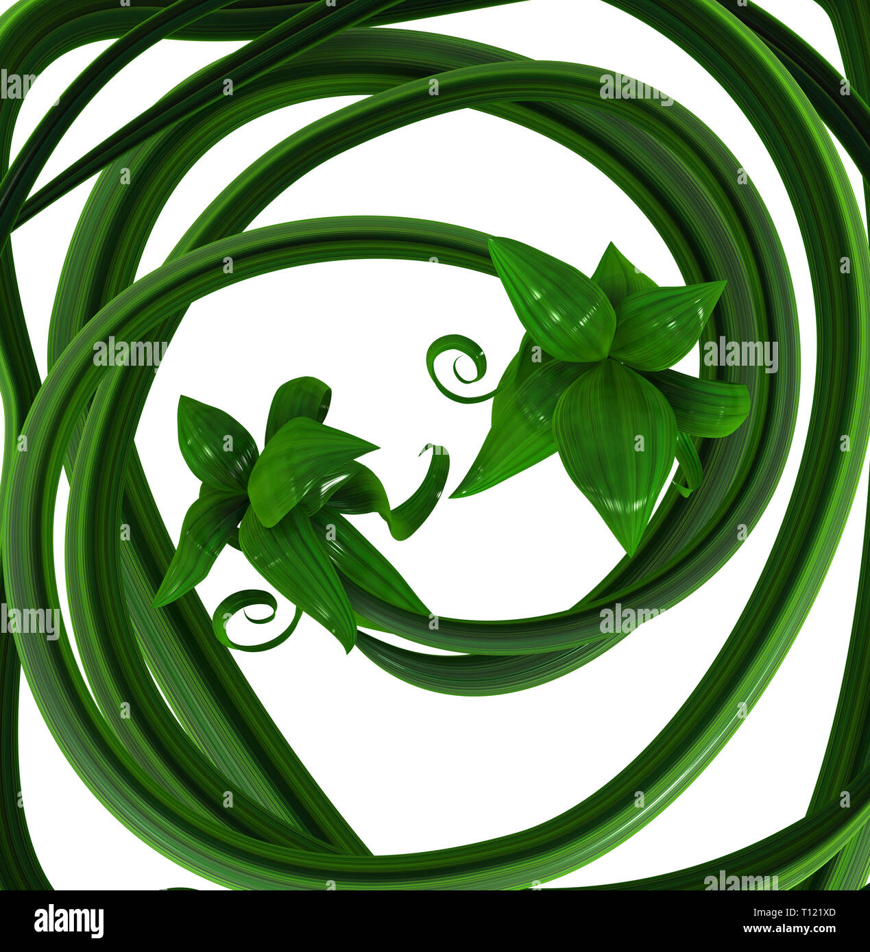 Plant vines green growing twisting pair center, 3d illustration ...