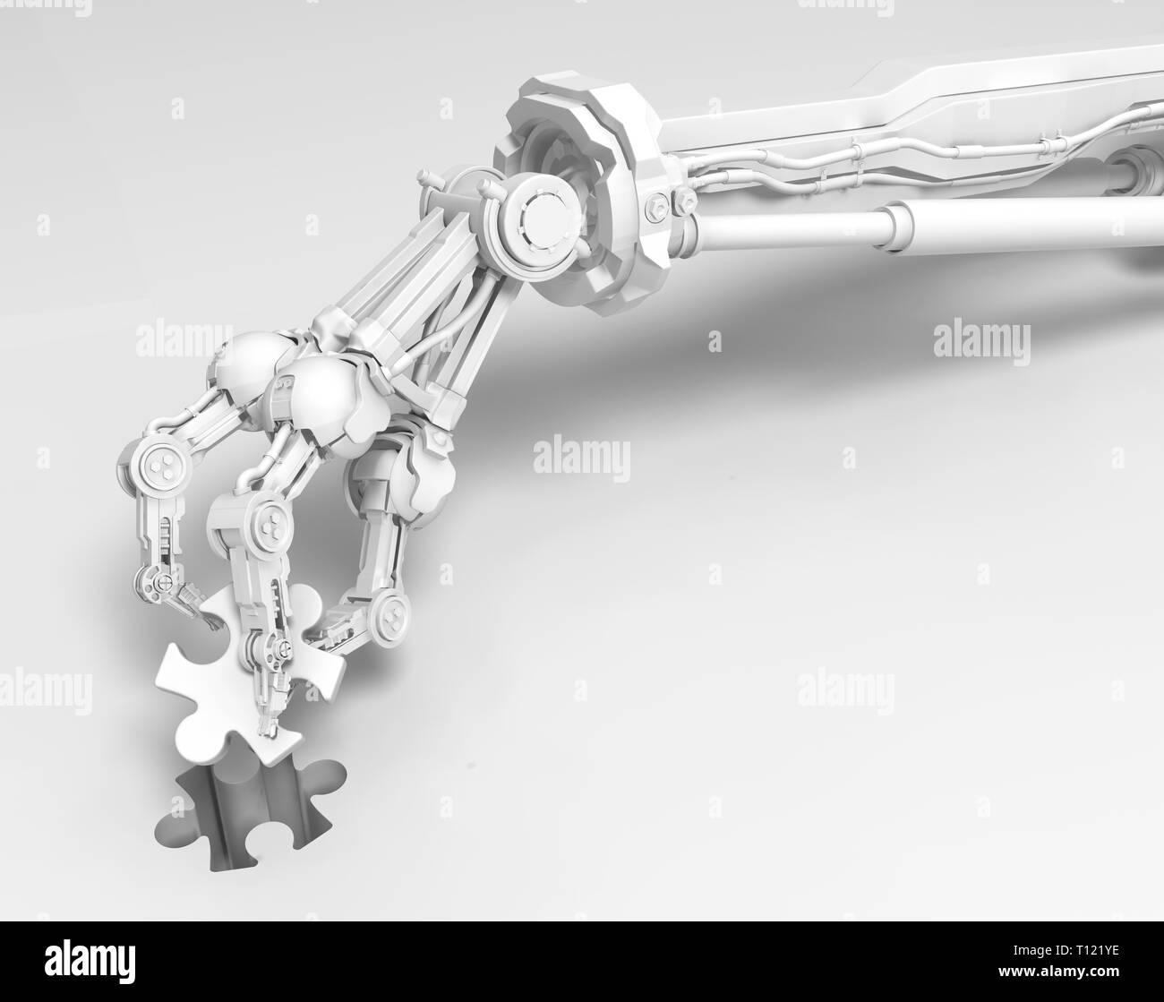 Robotic arm with three fingers, taking puzzle piece out, 3d ...