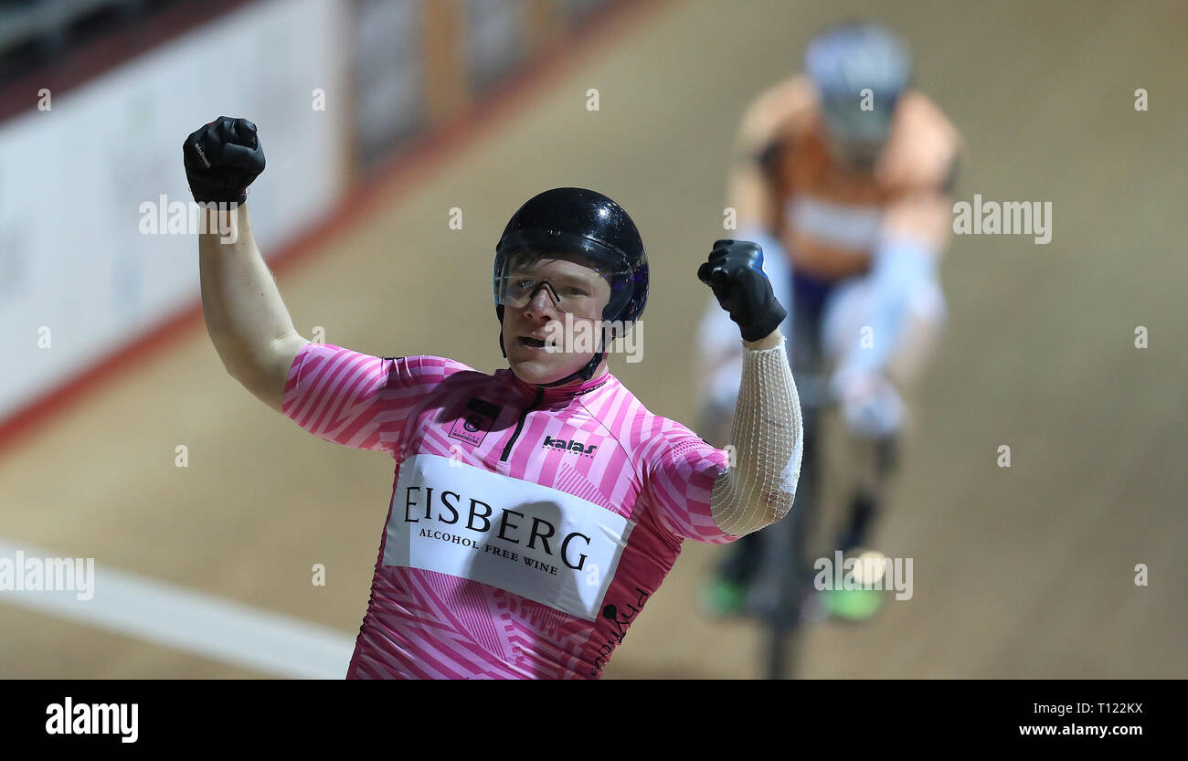 Great Britain's Matt Rotherham celebrates winning the Men's Keirin ...