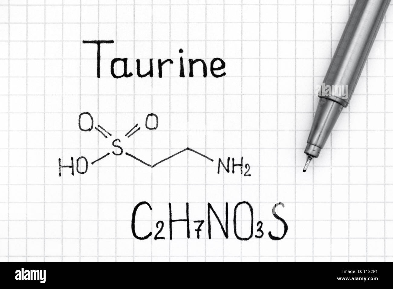 Chemical formula of Taurine with pen. Close-up Stock Photo - Alamy