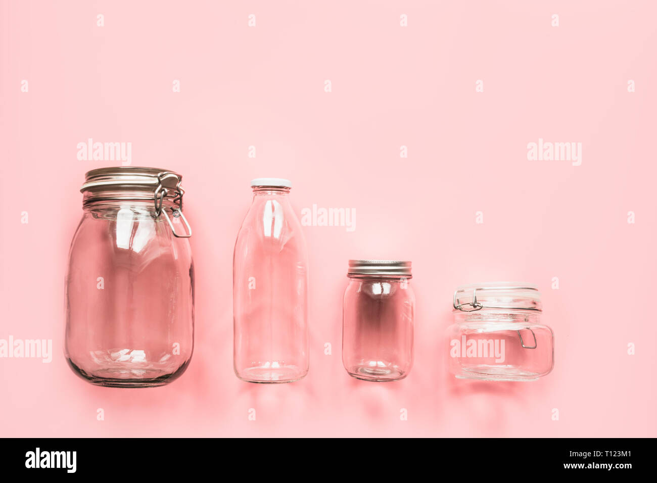 Set of jars on pink background for zero waste storage and shopping ...
