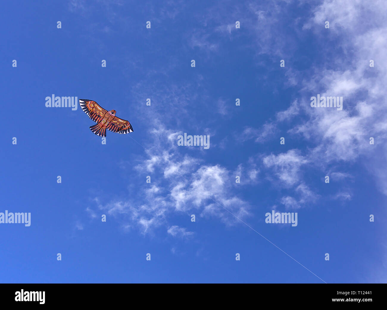 Kite flying, deep blue sky with some clouds. Clean Monday holiday ...