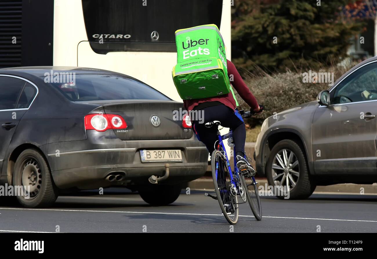 Bucharest, Romania - February 01, 2019: An Uber Eats food delivery ...