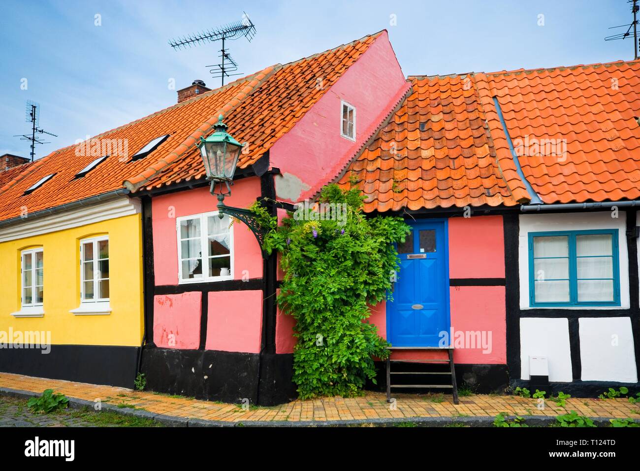 Architecture of the Old Town of Ronne, typical colorful half timbered ...