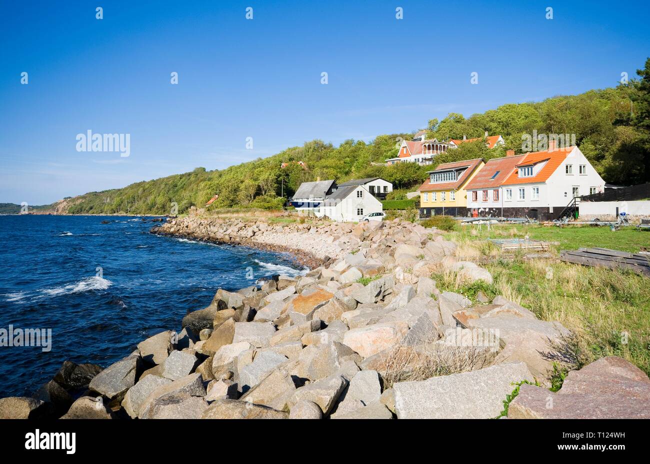 View of fishing hamlet on west coast of Bornholm island, Vang, Denmark ...