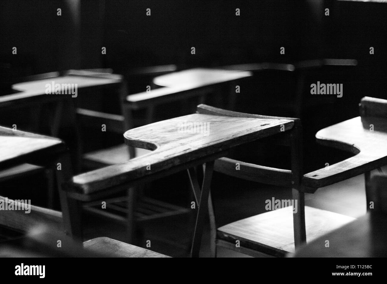 Student seats desk in a dark classroom Caracas Venezuela Stock Photo ...