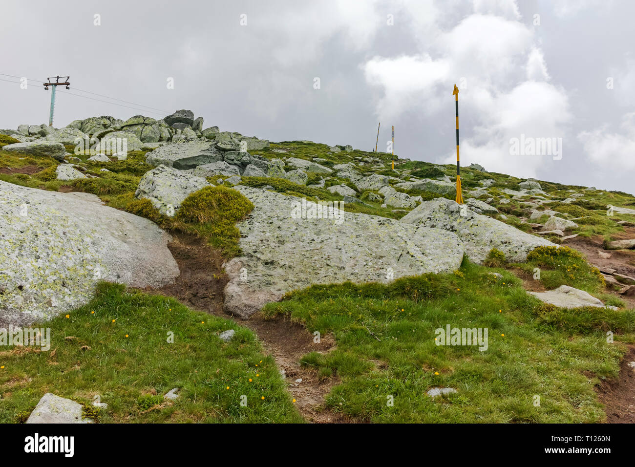 Panorama with green hills of Vitosha Mountain from Cherni Vrah Peak ...