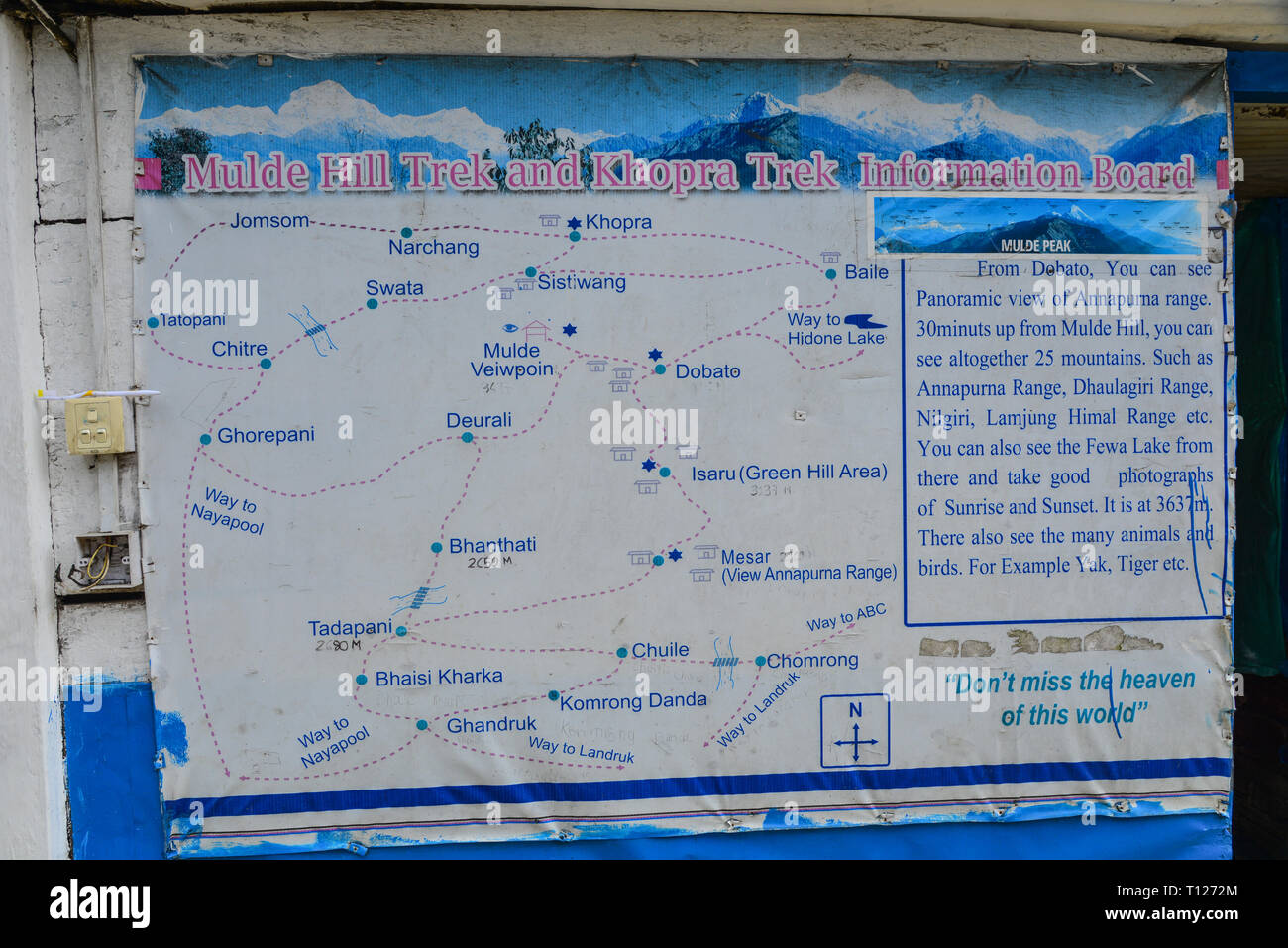 Tadapani, Nepal - Oct 21, 2017. Trekking map of Annapurna Massif, Nepal ...