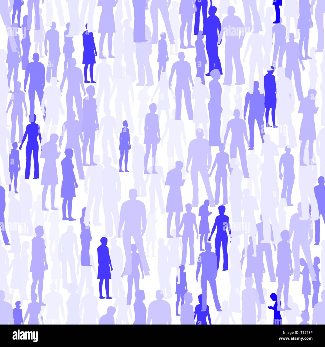 Seamless texture with people silhouettes. Texture with blue people ...