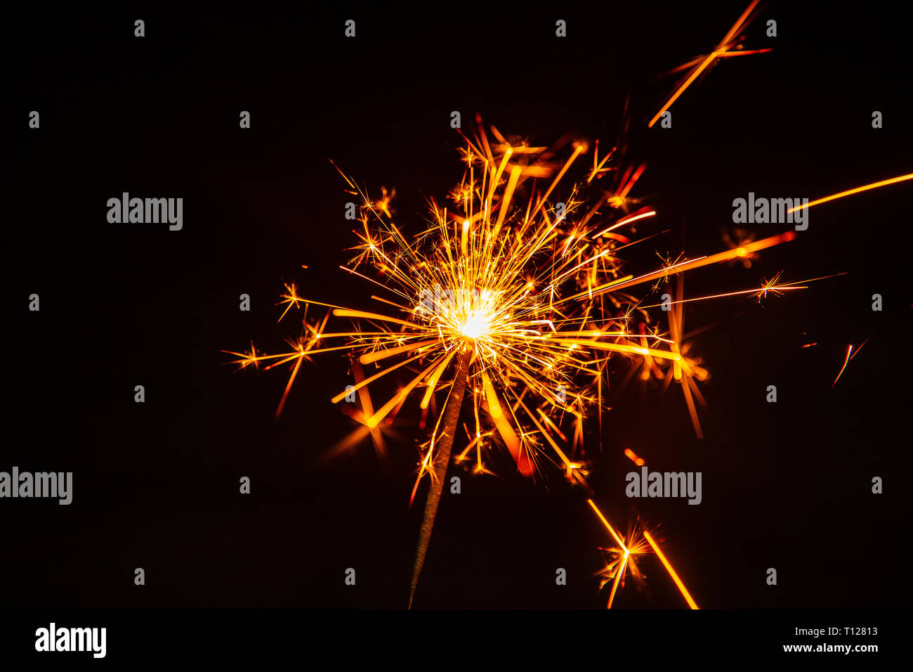 Hot fire sparks explosive fuse and flash from welding isolated on black ...