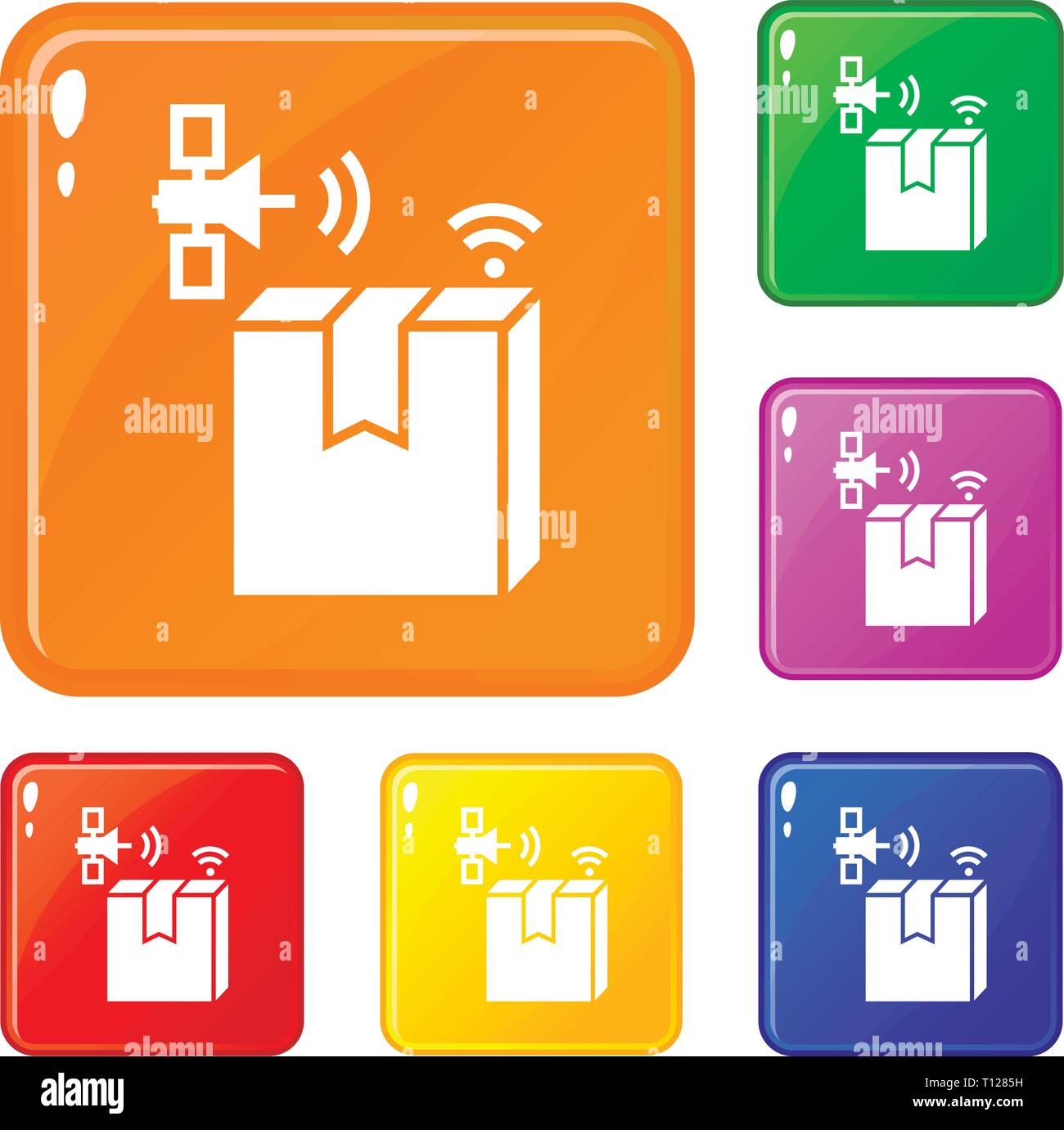 Satellite delivery box tracking icons set vector color Stock Vector ...