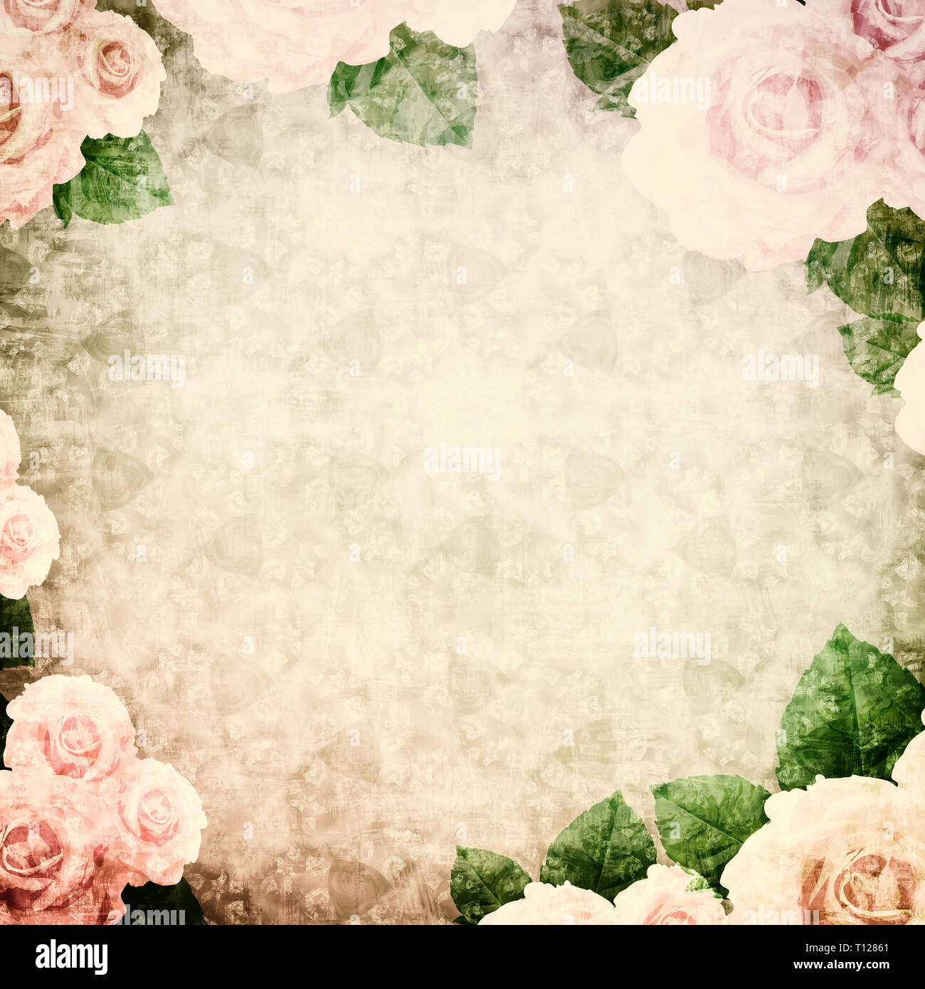 Vintage background vignette with roses. An ancient background with ...