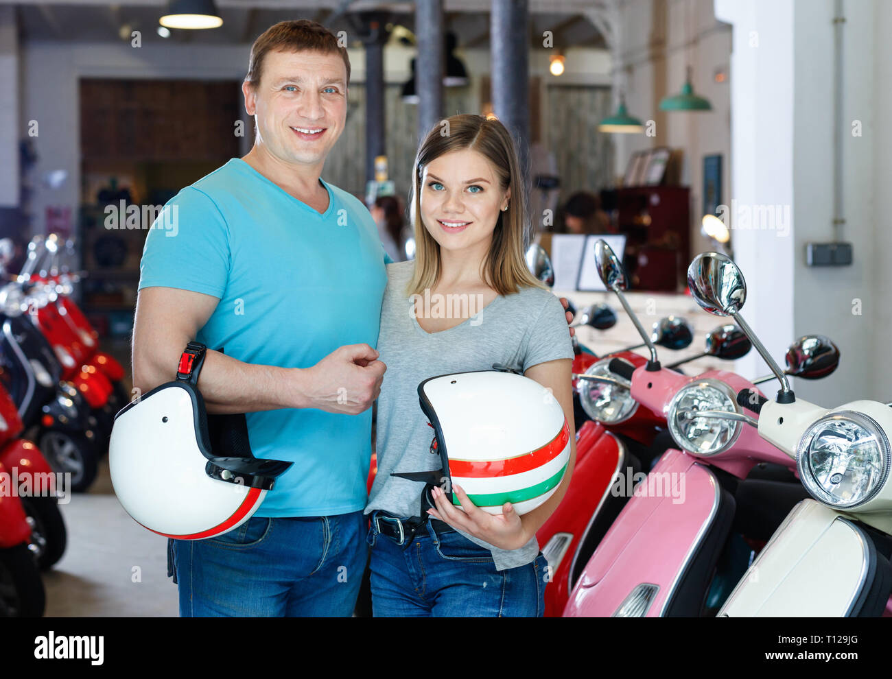 Portrait of positive glad male with female who are satisfied of ...