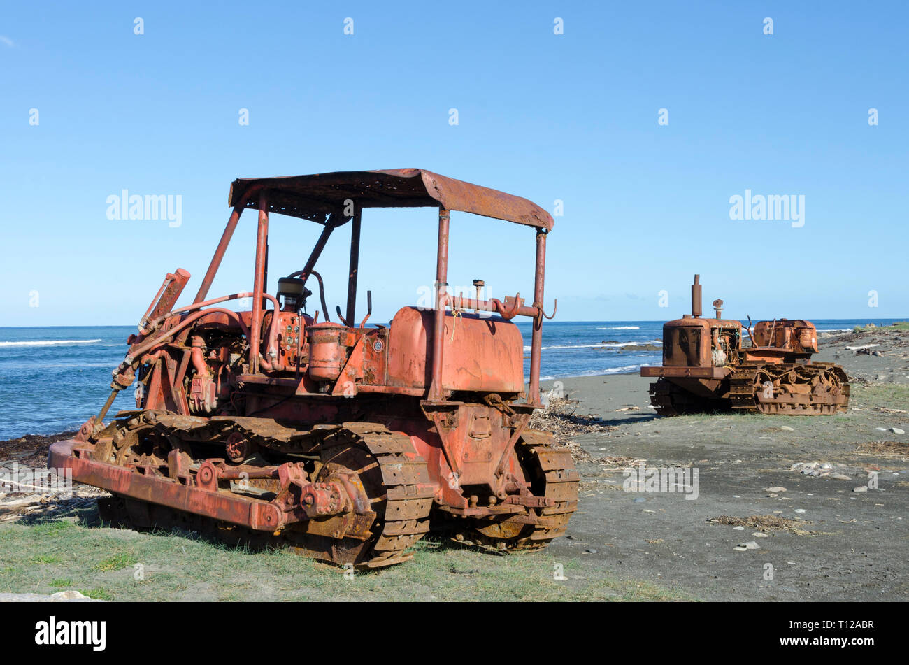 Bulldozer on beach, Tora, Wairarapa, East Coast, North Island, New ...
