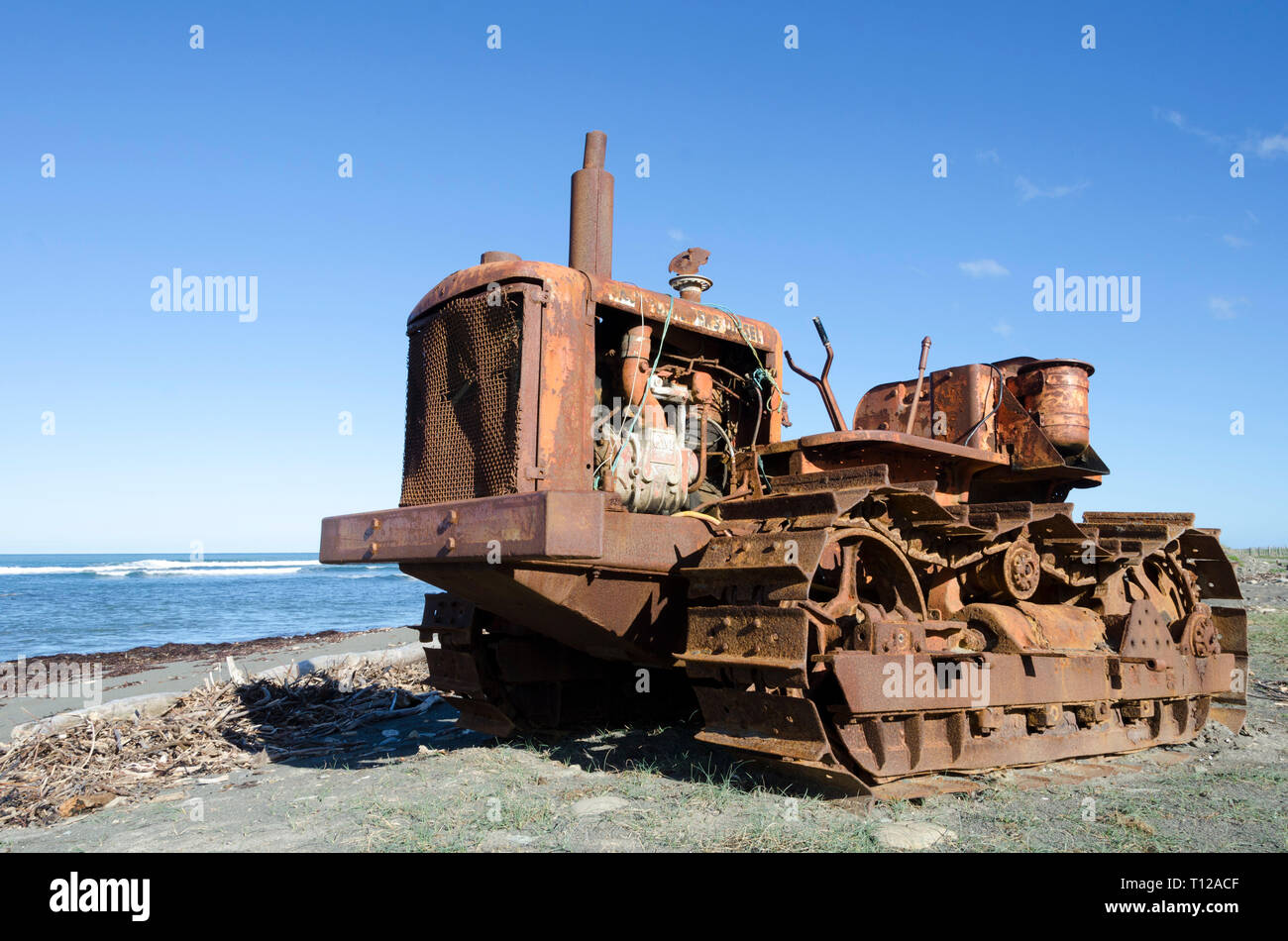 Bulldozer on beach, Tora, Wairarapa, East Coast, North Island, New ...