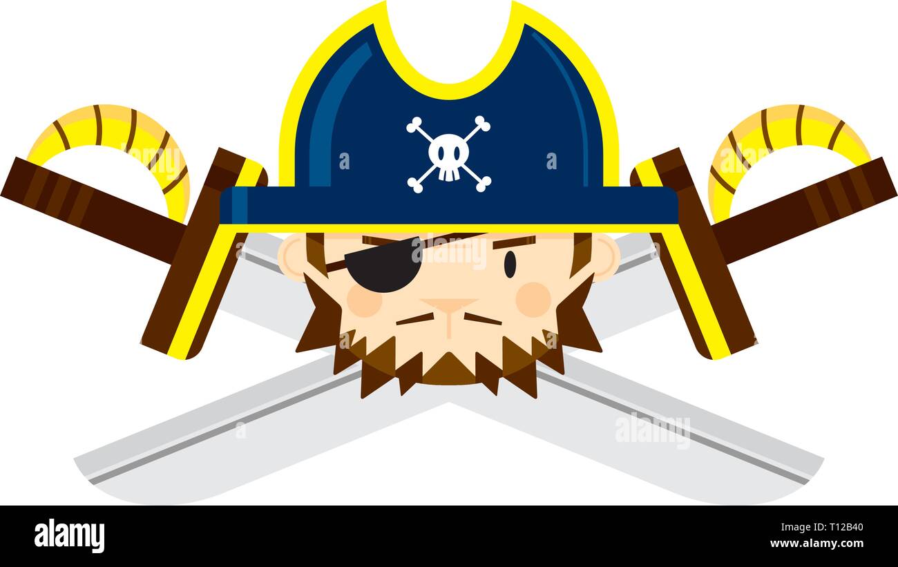 Cartoon Eye Patch Pirate Captain with Crossed Swords Stock Vector Image ...