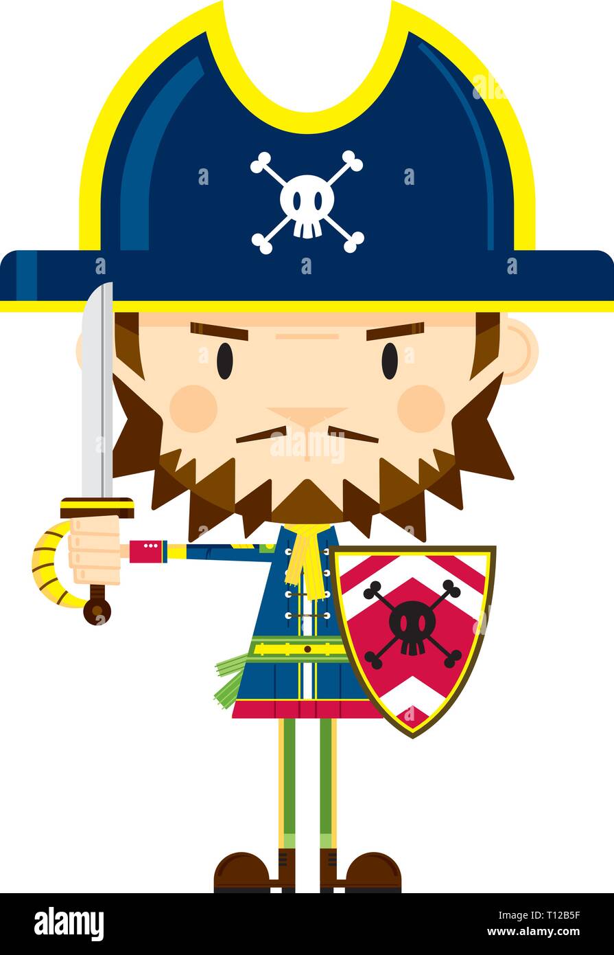 Cute Cartoon Pirate with Sword and Shield Stock Vector Image & Art - Alamy