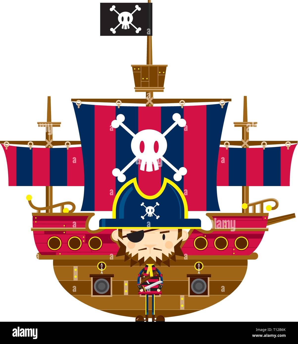 Cute Cartoon Eye Patch Pirate Character with Ship Stock Vector Image ...