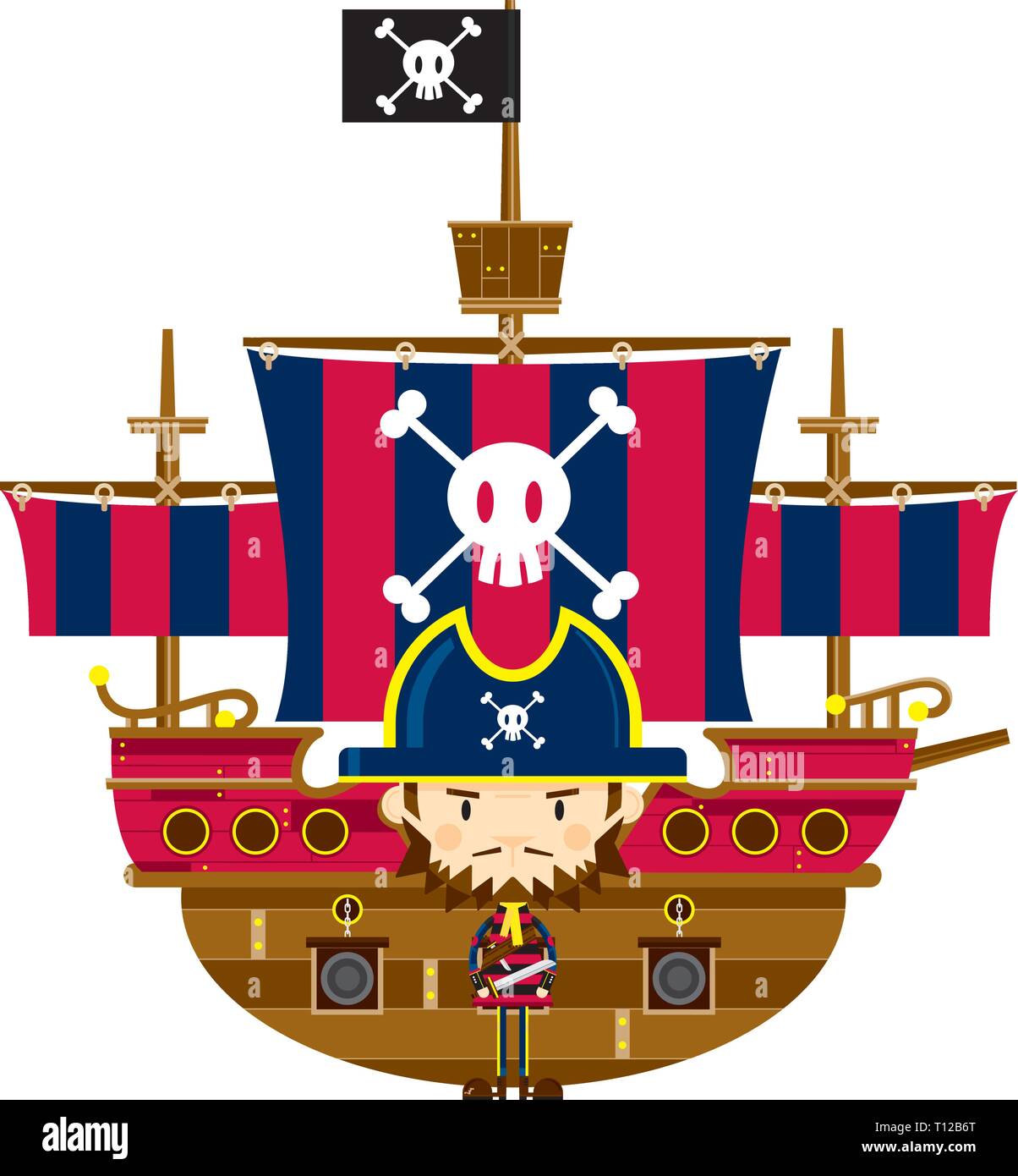 Cute Cartoon Pirate Character with Ship Stock Vector Image & Art - Alamy