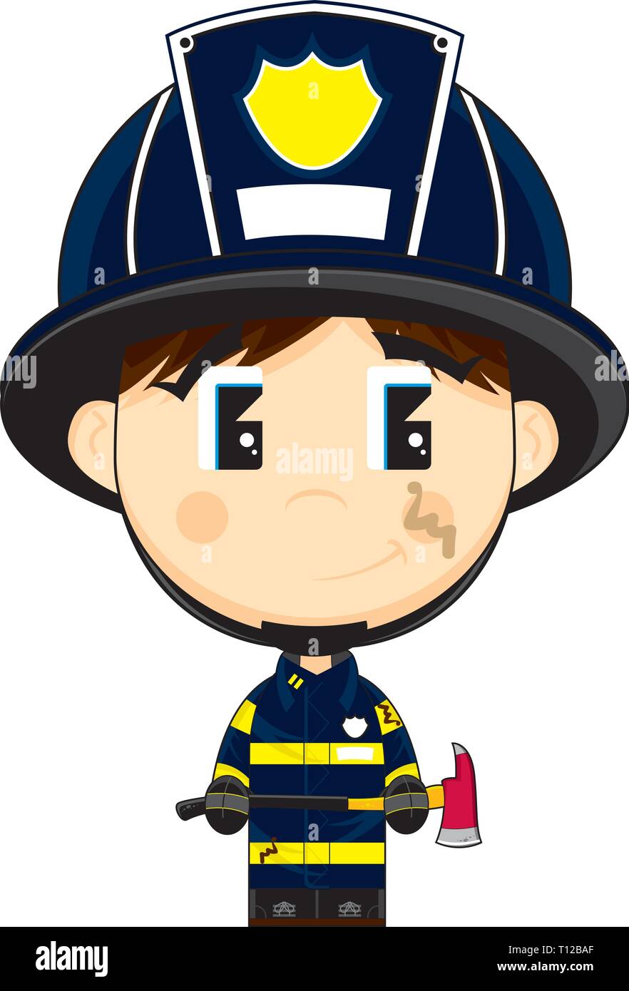 Cute Cartoon Big Head Firefighter with Axe Stock Vector Image & Art - Alamy