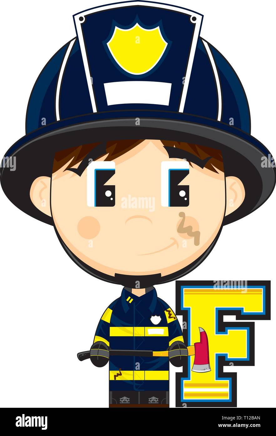 F is for Fireman Alphabet Learning Illustration Stock Vector Image ...