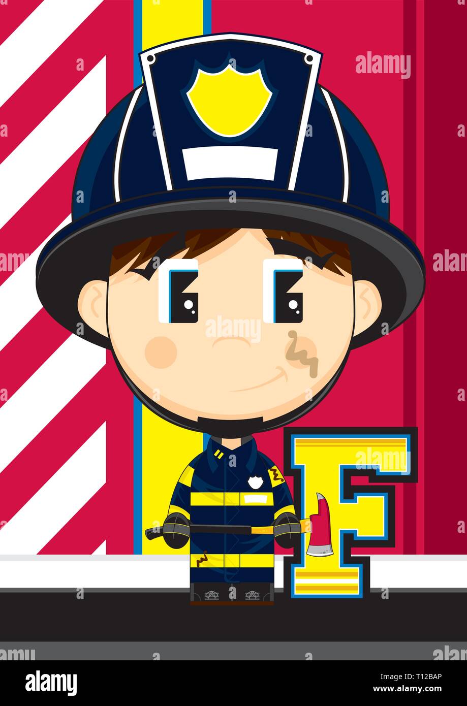 F is for Fireman Alphabet Learning Illustration Stock Vector Image ...