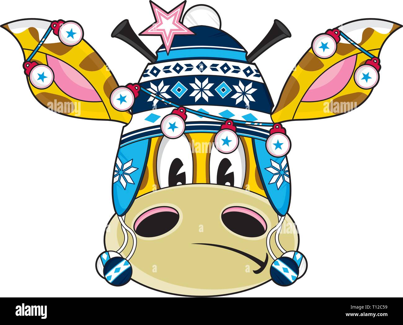 Cute Cartoon Bobble Hat Giraffe with Christmas Baubles Stock Vector ...