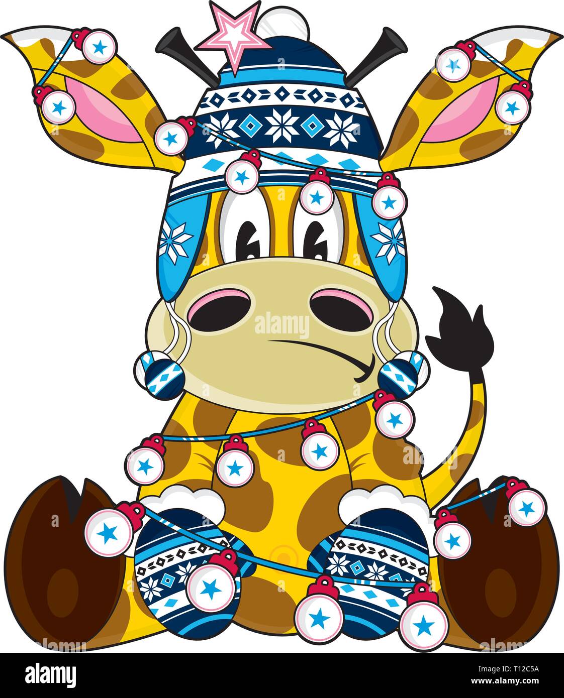 Cute Cartoon Bobble Hat Giraffe with Christmas Baubles Stock Vector ...