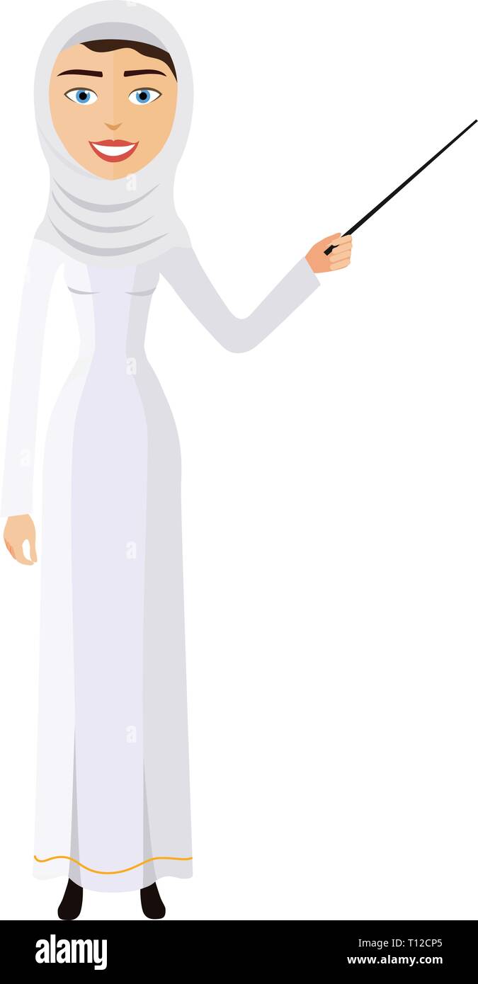 Arab woman teacher with a pointer tutor character vector illustration ...