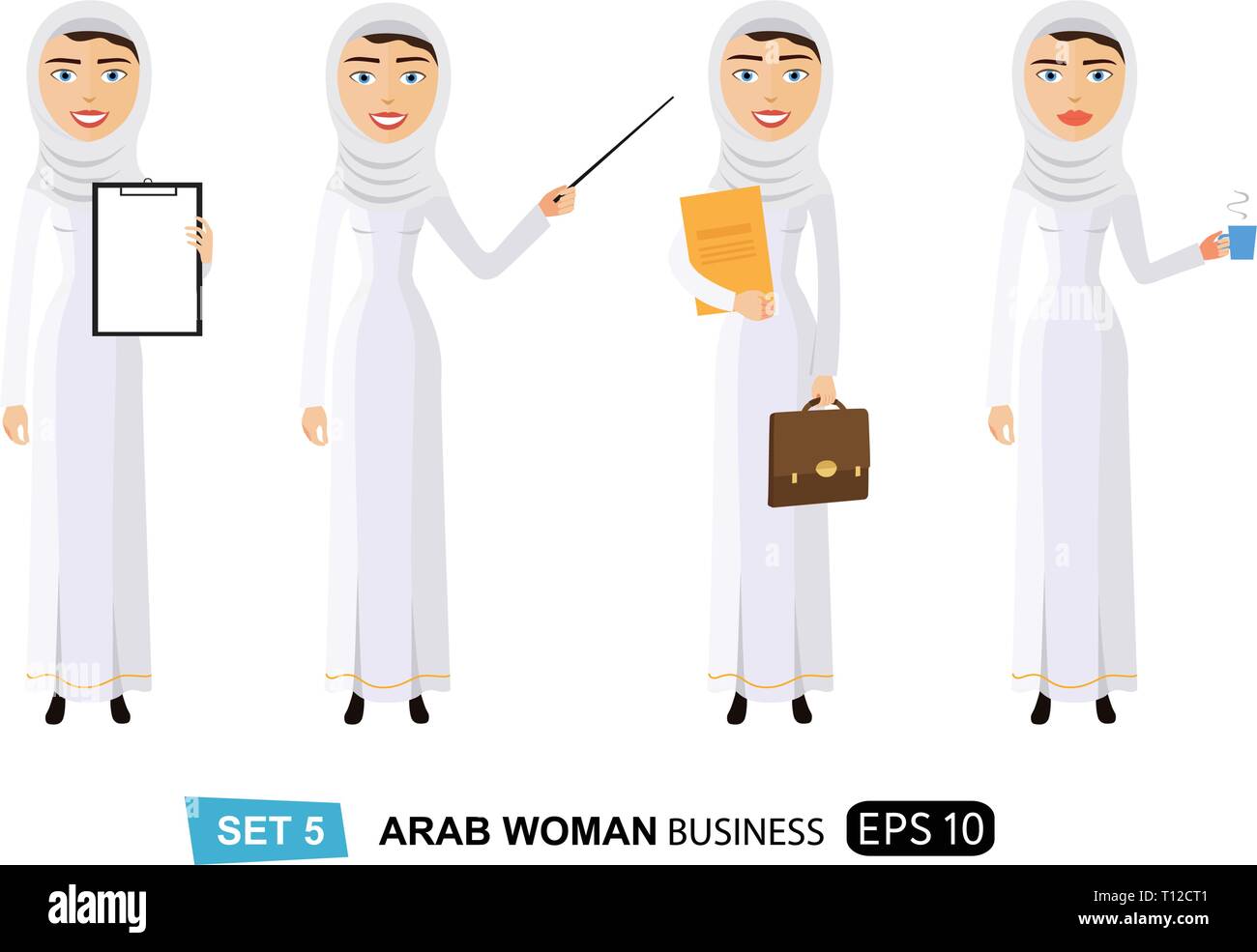 arab woman presenting something get an idea isolated on white flat ...