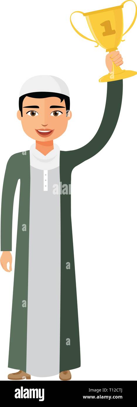 Arab business man winner success excited raising trophy prize, medal ...