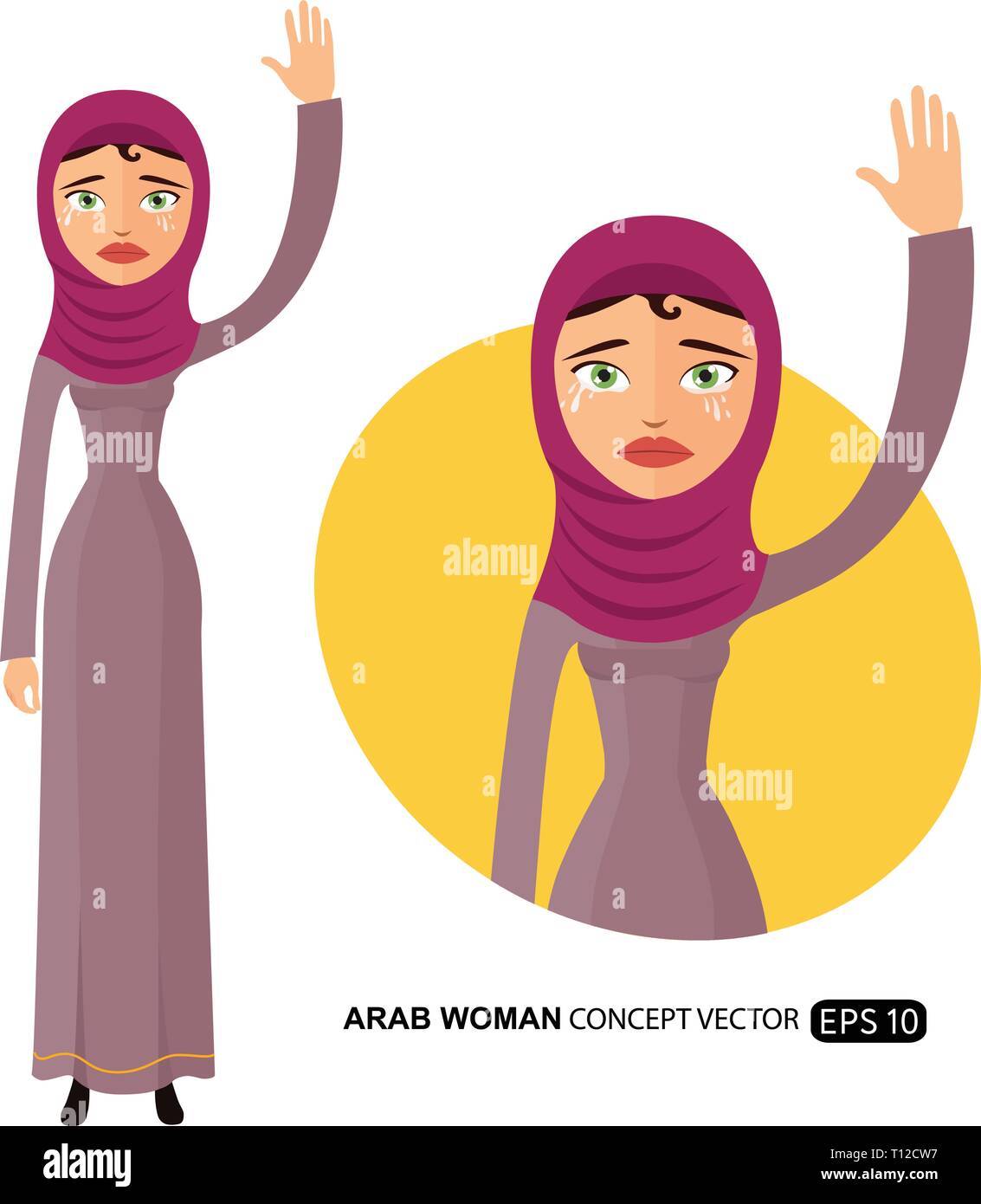 Crying arab business woman waving hand goodbye cartoon vector isolated ...