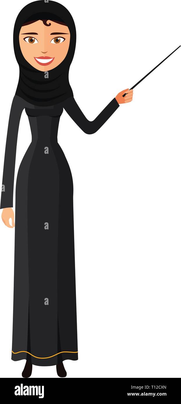 Arab woman teacher with a pointer tutor character vector illustration ...