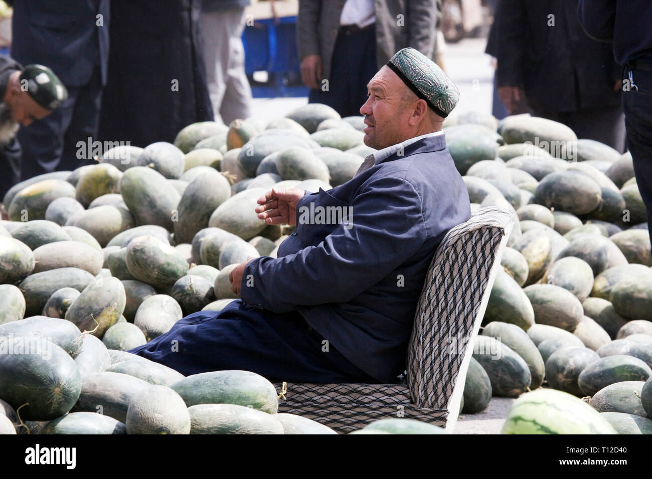 Watermelons on sale at famous sunday market in Kashgar, Xinjiang ...