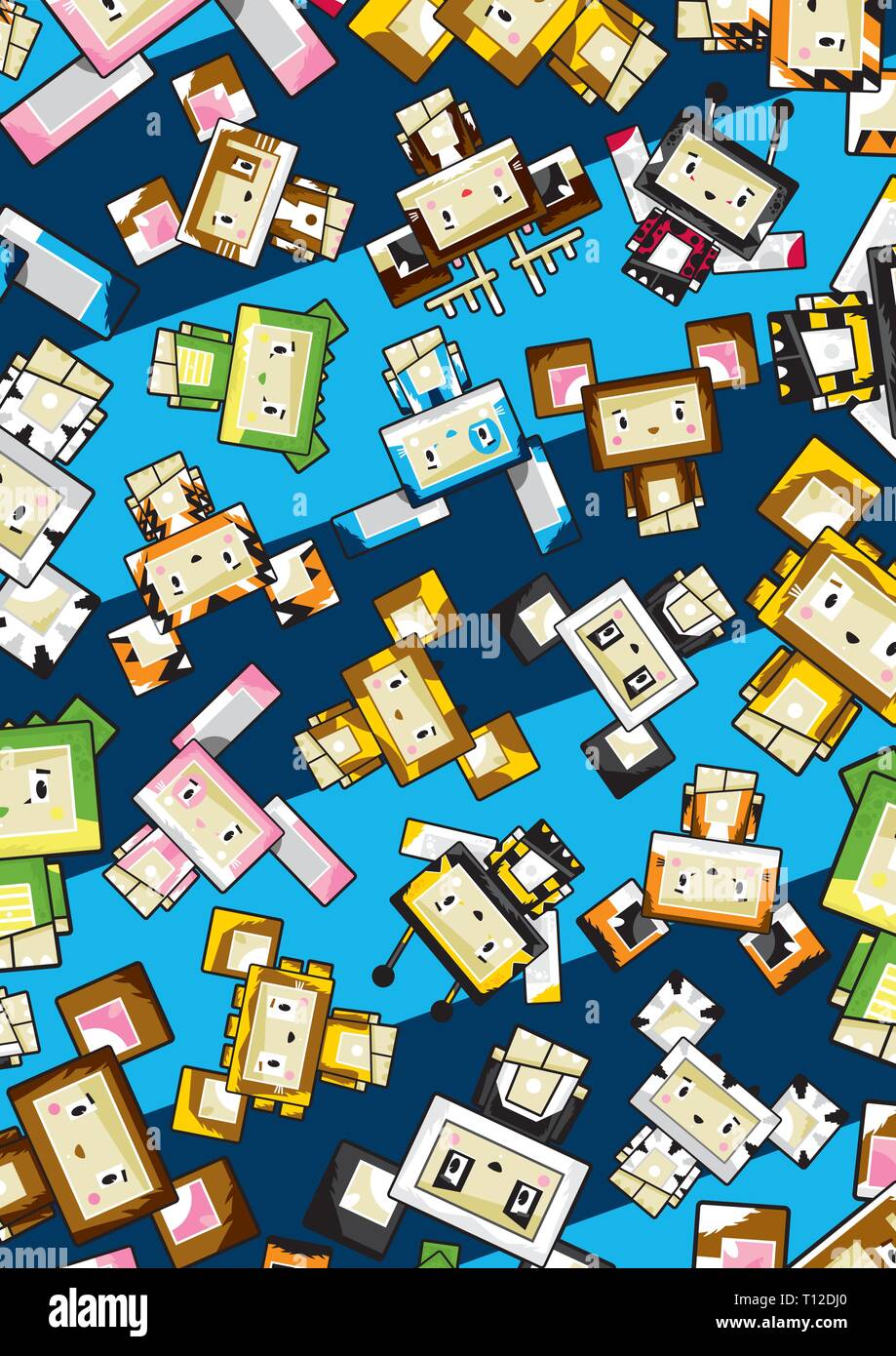 Cute Cartoon Block Animals in a Cool Pattern Stock Vector Image & Art ...