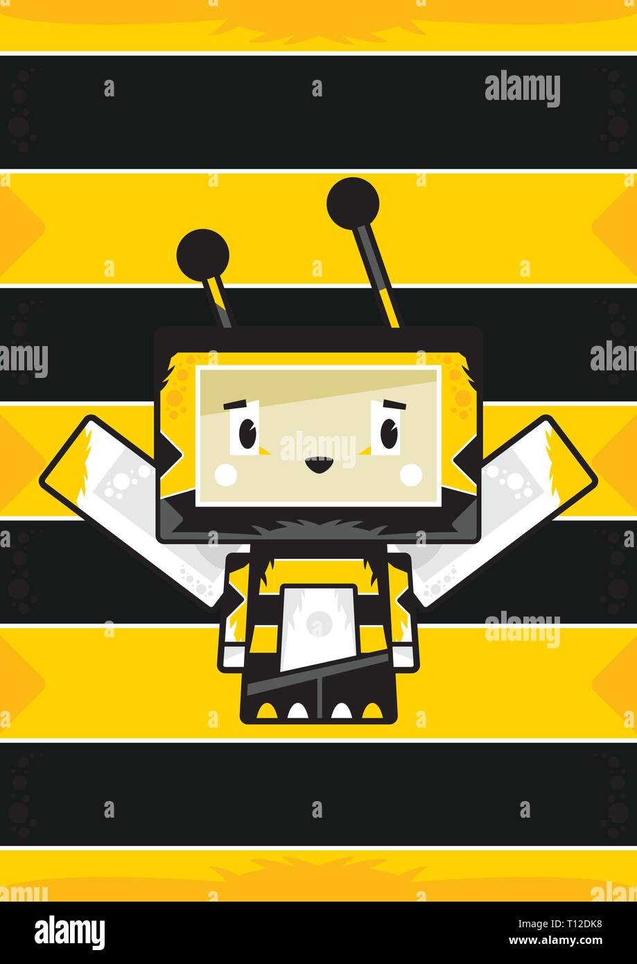 Cute Cartoon Block Honey Bee on a Striped Background Stock Vector Image ...