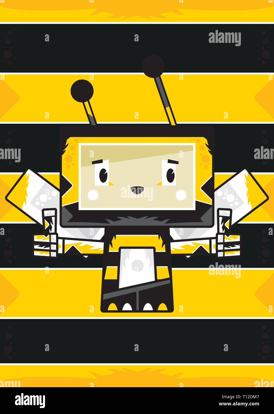 Cute Cartoon Block Honey Bee on a Striped Background Stock Vector Image ...