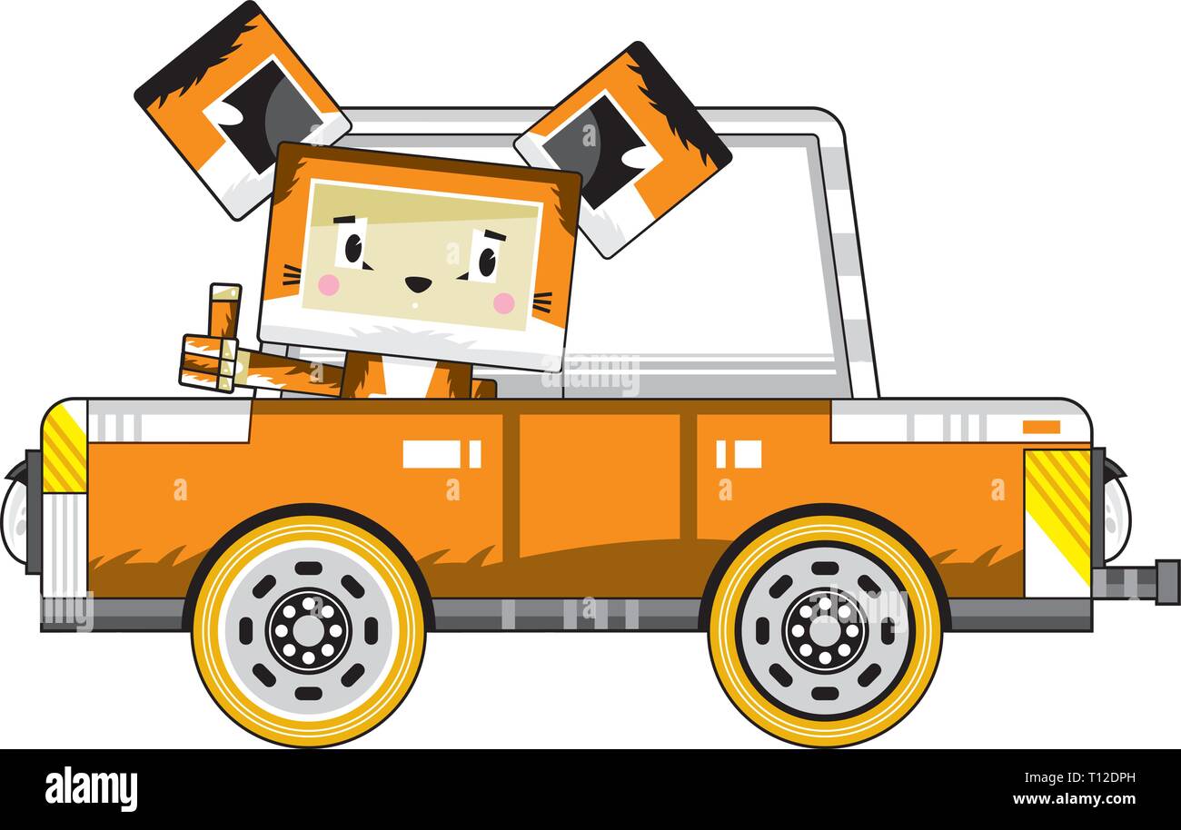 Cute Cartoon Block Fox Character in Car Stock Vector Image & Art - Alamy
