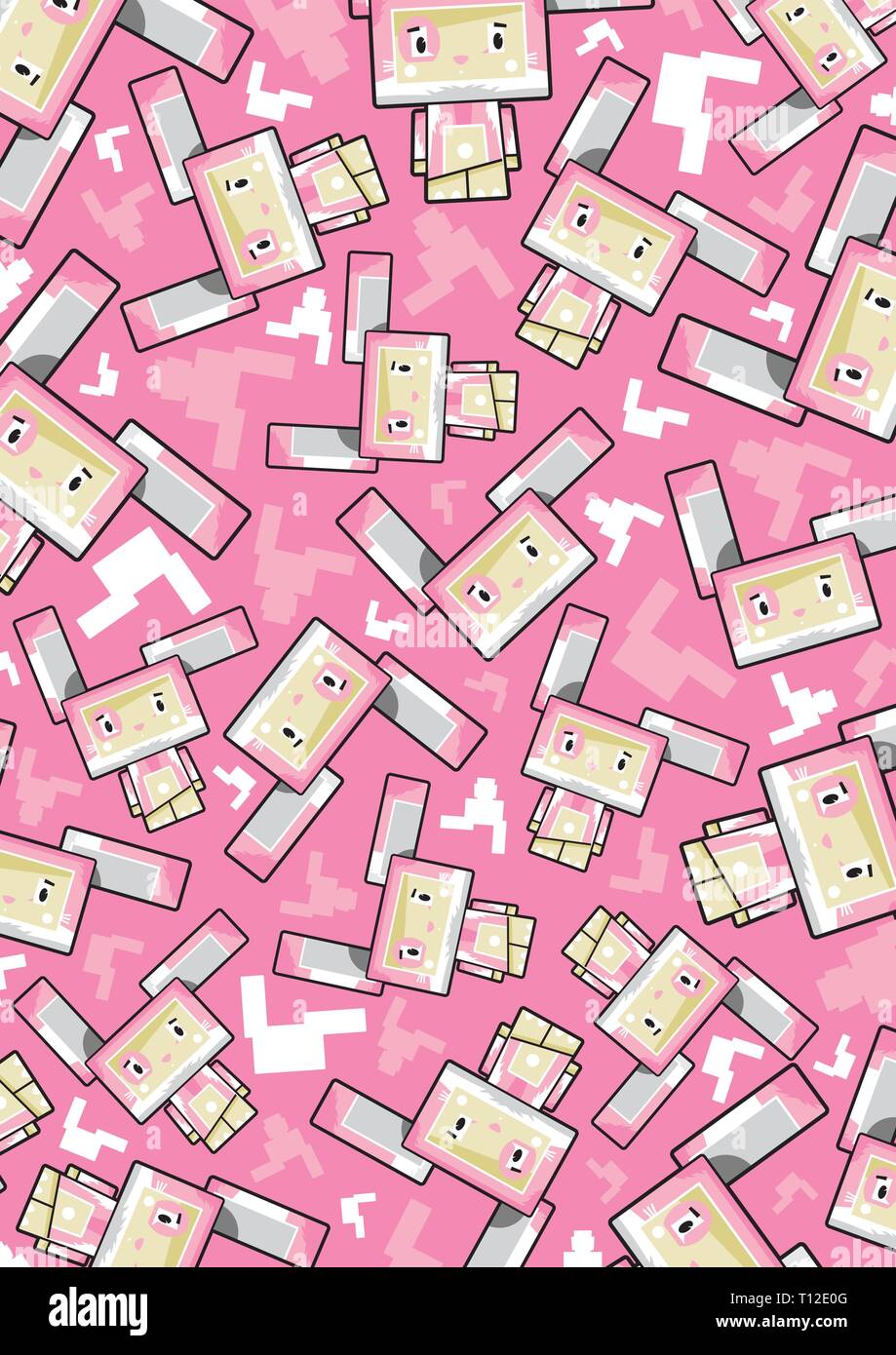 Cute Cartoon Block Easter Bunny Rabbit Character Pattern Stock Vector ...